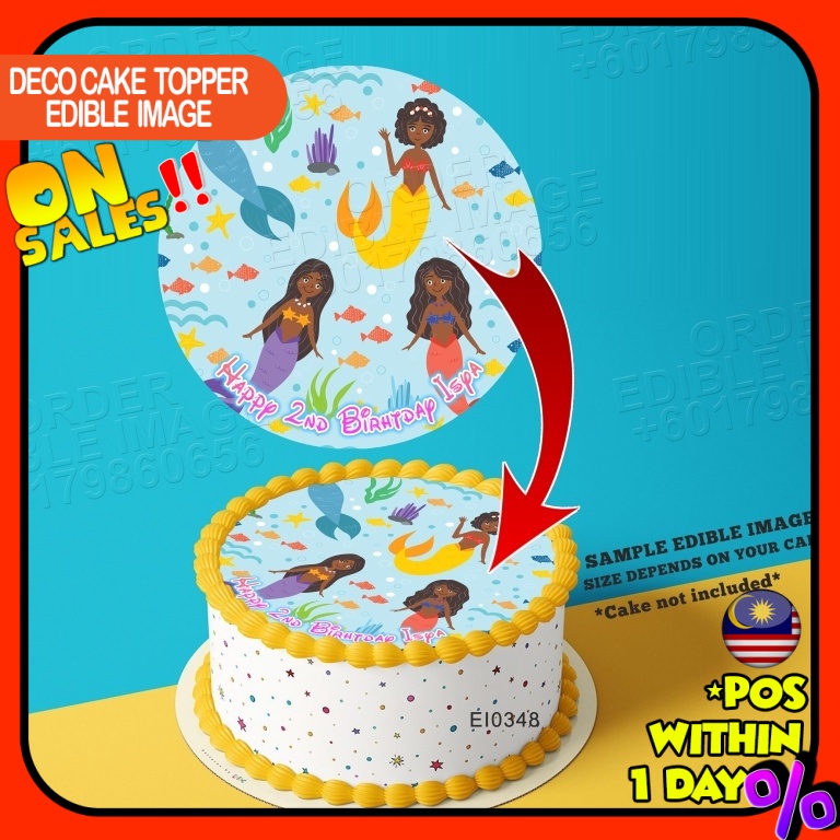 Printing Cute Black Mermaids Edible Image Print Cake Photo Icing Paper ...