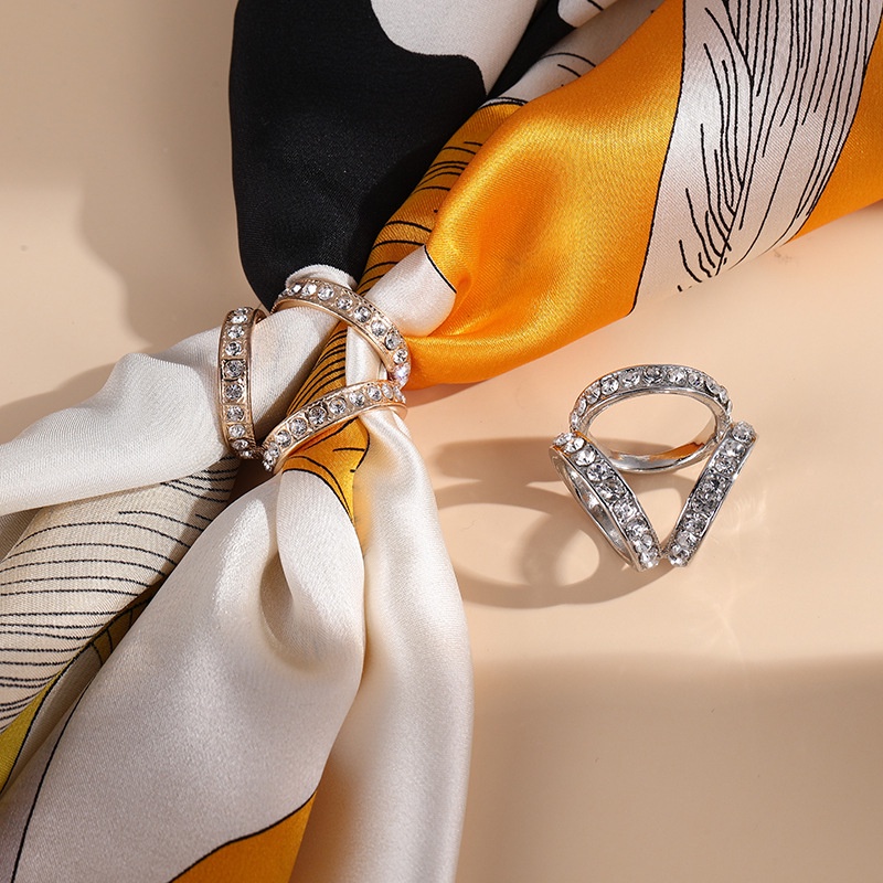 Korean Version Ring Silk Scarf Buckle High-End Rhinestone Temperament ...