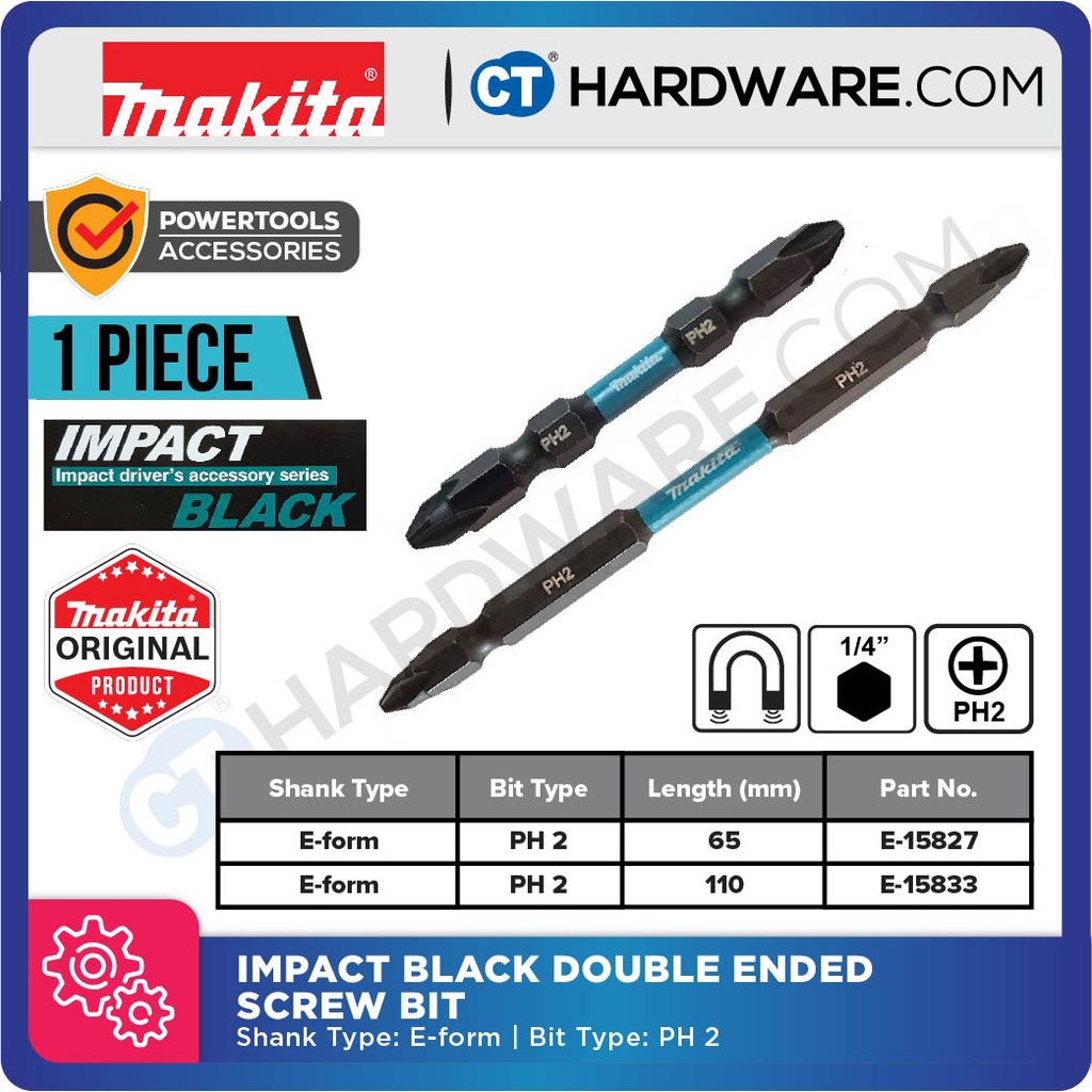 MAKITA E-15827 | E-15833 DOUBLE ENDED IMPACT BLACK SCREW BIT PH2 SIZE ...