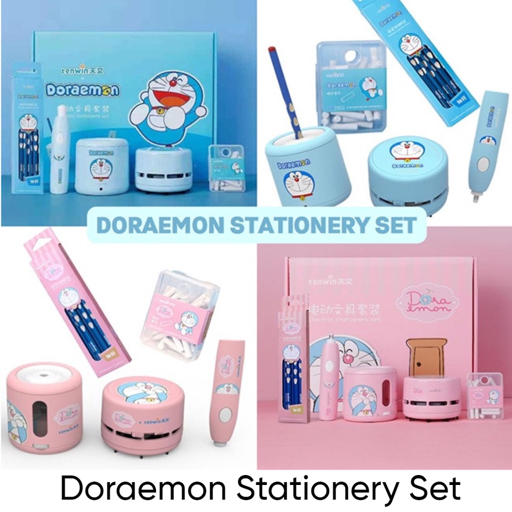 Doraemon Automatic Stationery Set Auto Pencil Sharpener Electric Eraser ...