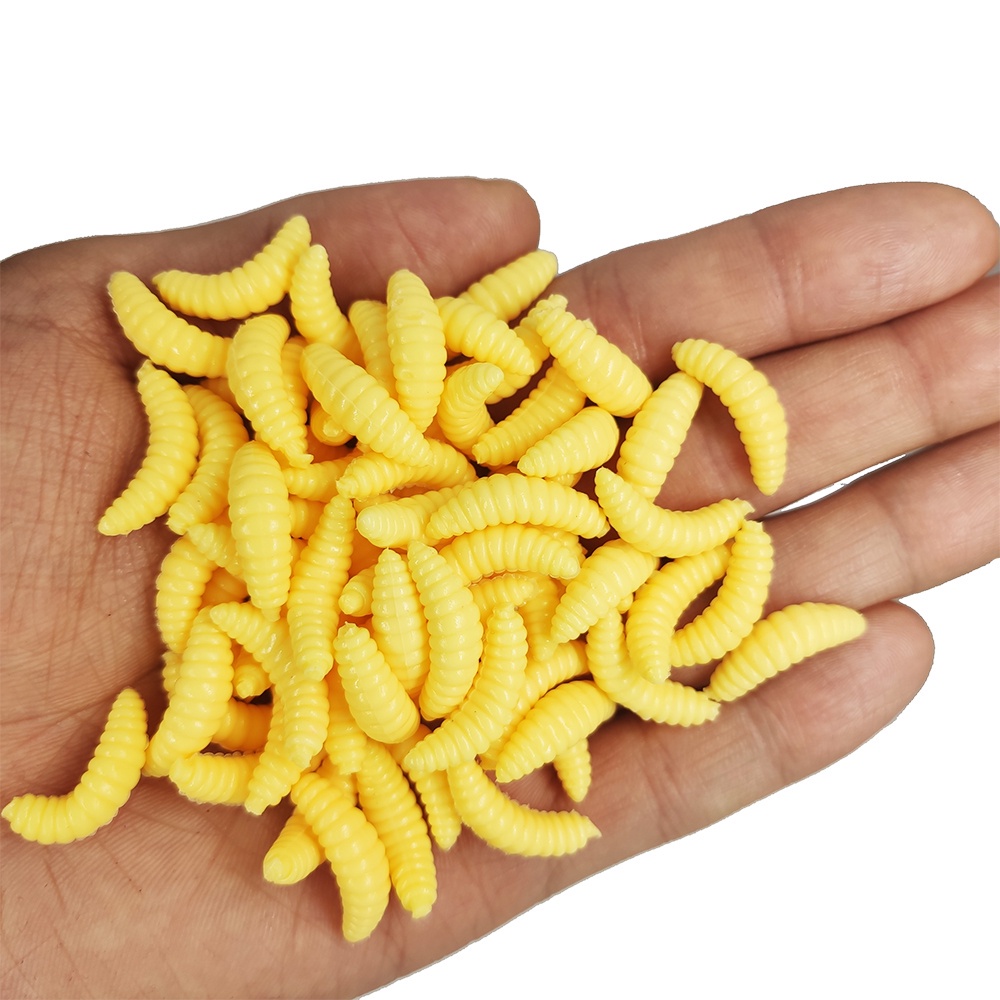 100Pcs Fishing Lure Lifelike Worm Maggot Grub Soft Silicone Artificial Earthworm Fishing Lure ...