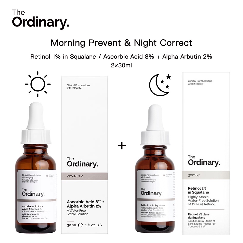 The Ordinary Vitamin C & Retinol Set / Morning Prevent & Night Correct ...