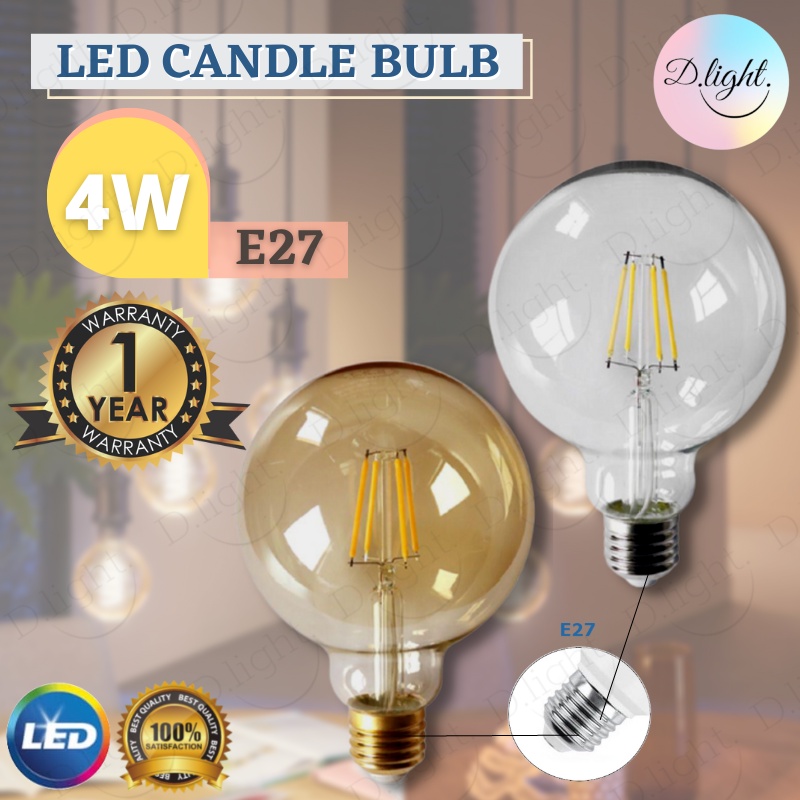 LED G95 CANDLE BULB E27 4W WARM LIGHT CLEAR AMBER EDISON BULB CEILING ...