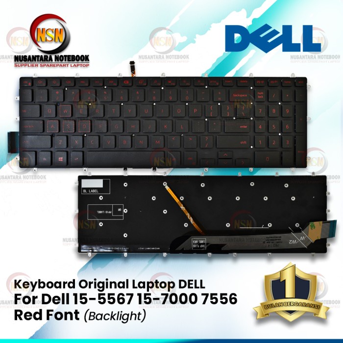 Original Dell Laptop Keyboard 15-5567 15-7000 7556 Red Font BackLight ...