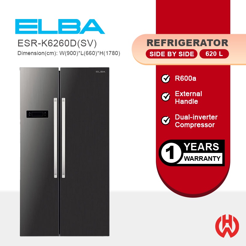 ELBA INVERTER 620L ESR-K6260D(SV) MULTI DOOR SIDE BY SIDE REFRIGERATOR ...