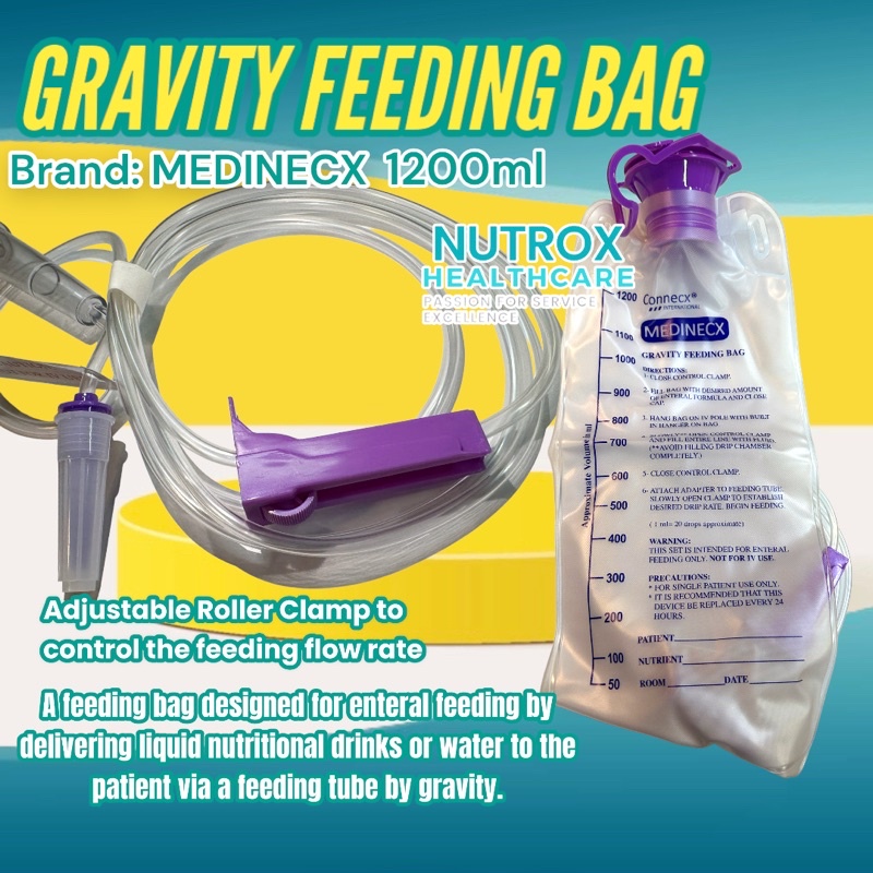 GRAVITY ENTERAL FEEDING BAG with adjustable roller clamp to control ...