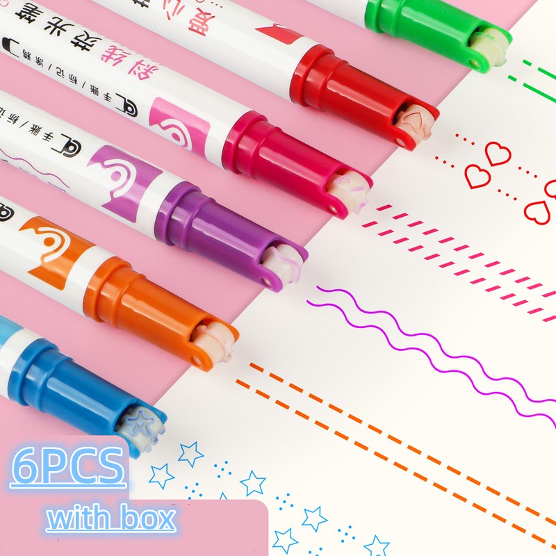6pcs/Set Curve pen flower-shaped outline pen quick-drying highlighter ...