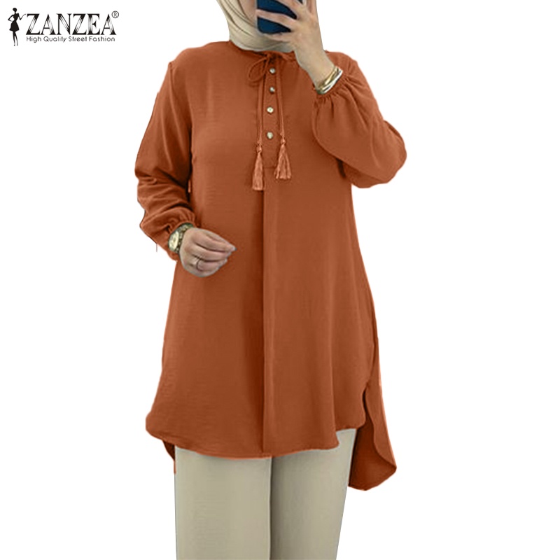 Zanzea Women Fashion Long Sleeve Casual Button Down Front Solid Muslim