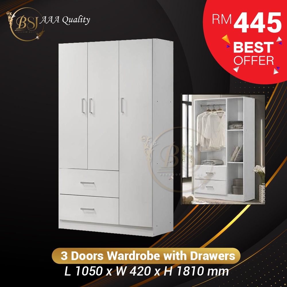 BSJ【𝟯 𝗗𝗼𝗼𝗿𝘀 𝗪𝗮𝗿𝗱𝗿𝗼𝗯𝗲 𝘄𝗶𝘁𝗵 𝗗𝗿𝗮𝘄𝗲𝗿𝘀】Furniture offer promotion | Shopee ...