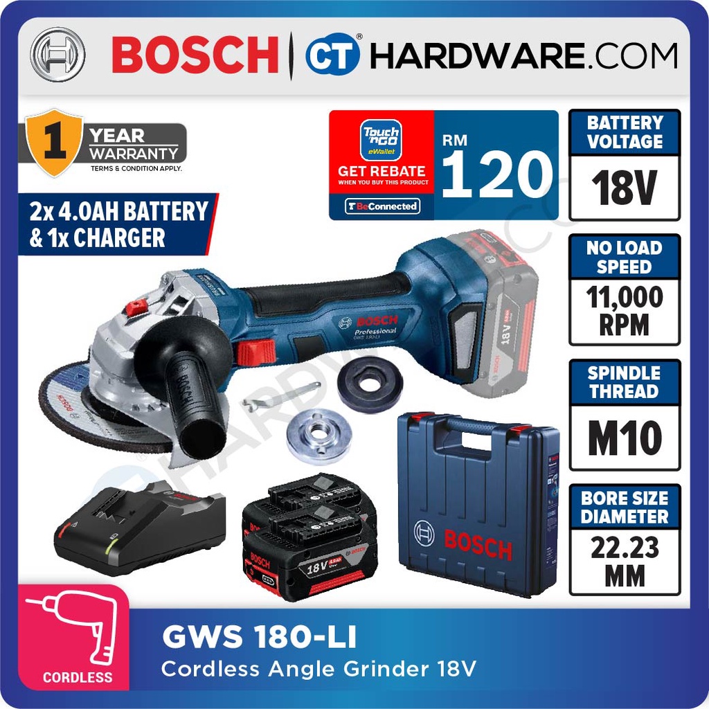 BOSCH GWS 180 LI PROFESSIONAL CORDLESS ANGLE GRINDER 18V | 100MM [ GWS180LI ] | Shopee Malaysia