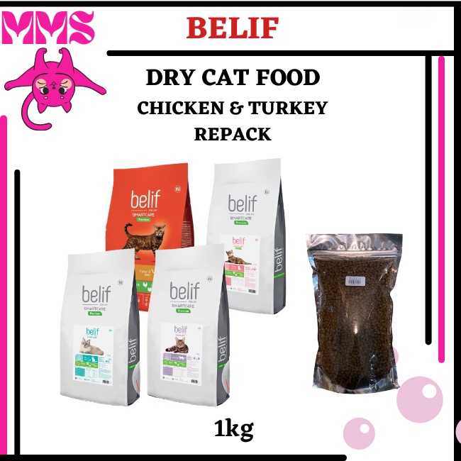 Belif Premium Cat Food 1kg (Repack)/ Benefeed Feline Chicken & Turkey ...