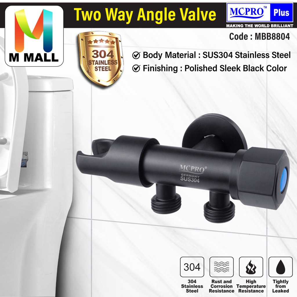 MCPRO SUS304 Stainless Steel BLACK HEXAGON TWO WAY ANGLE VALVE with ...