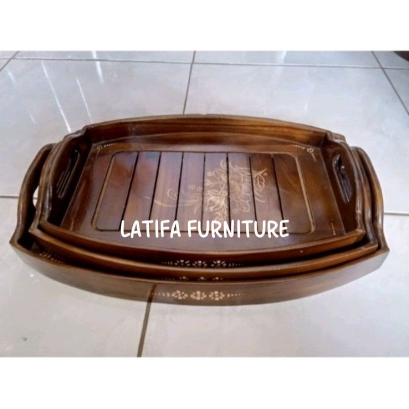KAYU Tray/tray set contains 3 oval models made of genuine teak wood ...