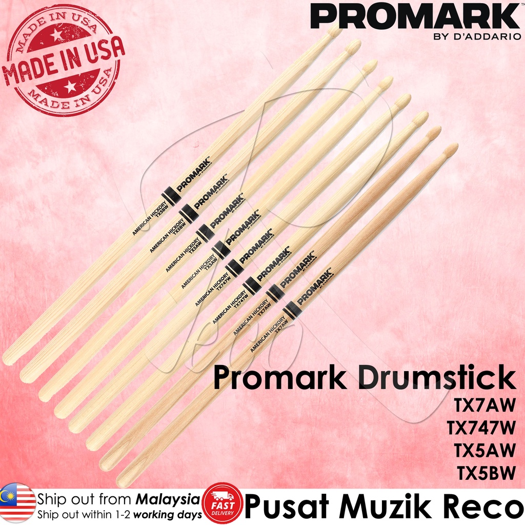 Promark Classic Forward TX7AW TX5AW TX5BW TX747W TX5AN Hickory Teardrop Wood Tip Drumstick Drum ...