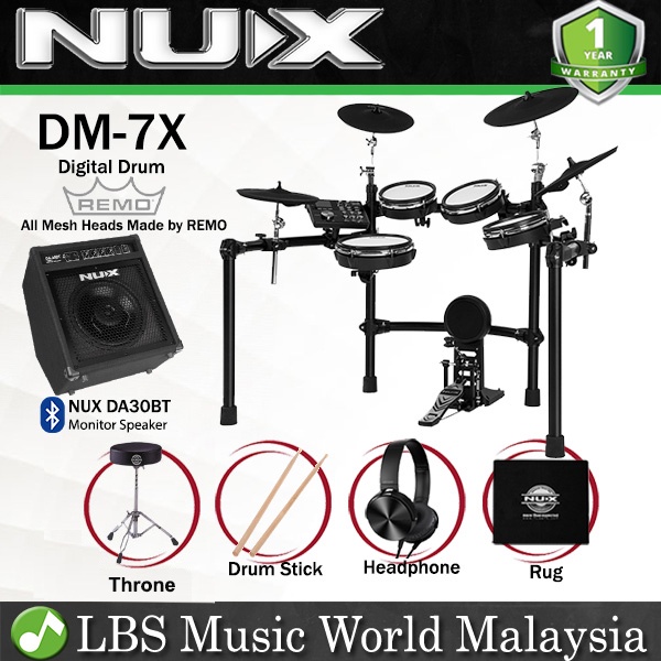 NUX DM-7X 5 Piece Full Mesh Digital Electronic Drum Set Head by Remo ...