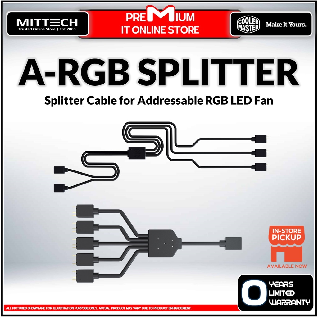 Cooler Master Addressable RGB 1 To 3 Or 1 To 5 ARGB Splitter Cable ...