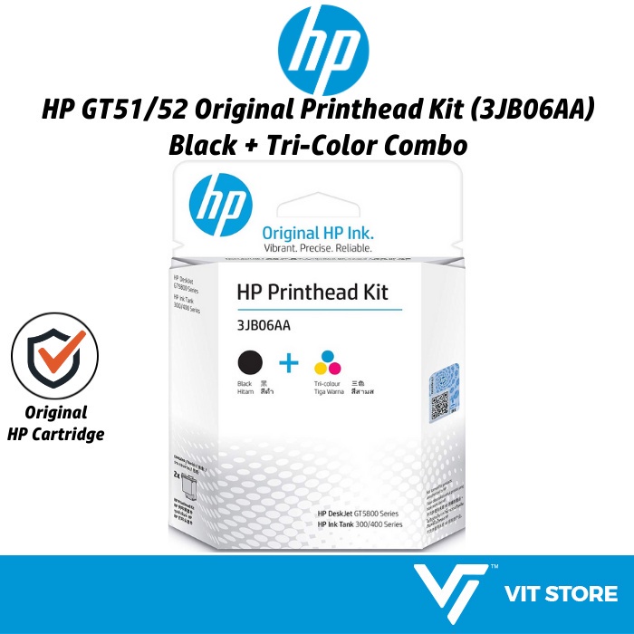 [Original] HP 3JB06AA GT51 / GT52 2 Pack Black & Tri-color Printhead ...