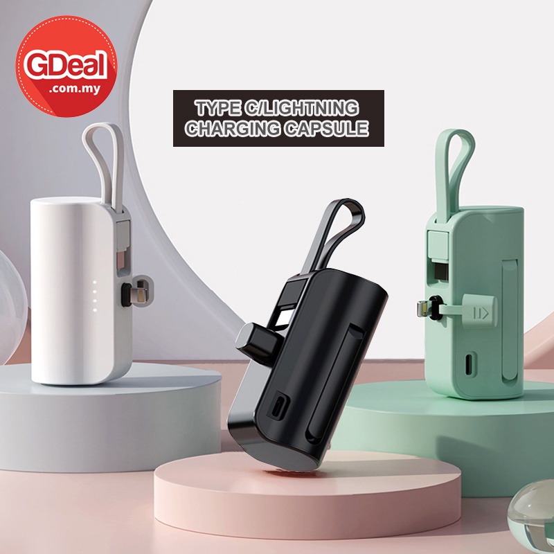 GDeal Type C 2 In 1 Mini Capsule Charging Treasure Portable Compact ...
