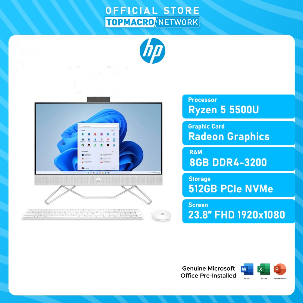 HP AIO 24-CB0026D AIO (Ryzen 5 5500U, Radeon Graphics, 8GB, 512GB, 24 ...