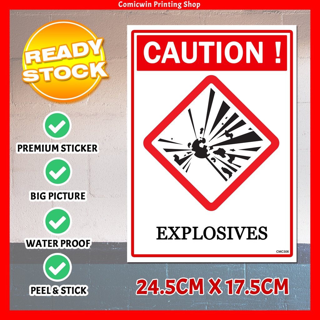 CMC306 Explosives Sticker (24.5x17.5cm) COSHH Sign Sticker Explosive ...