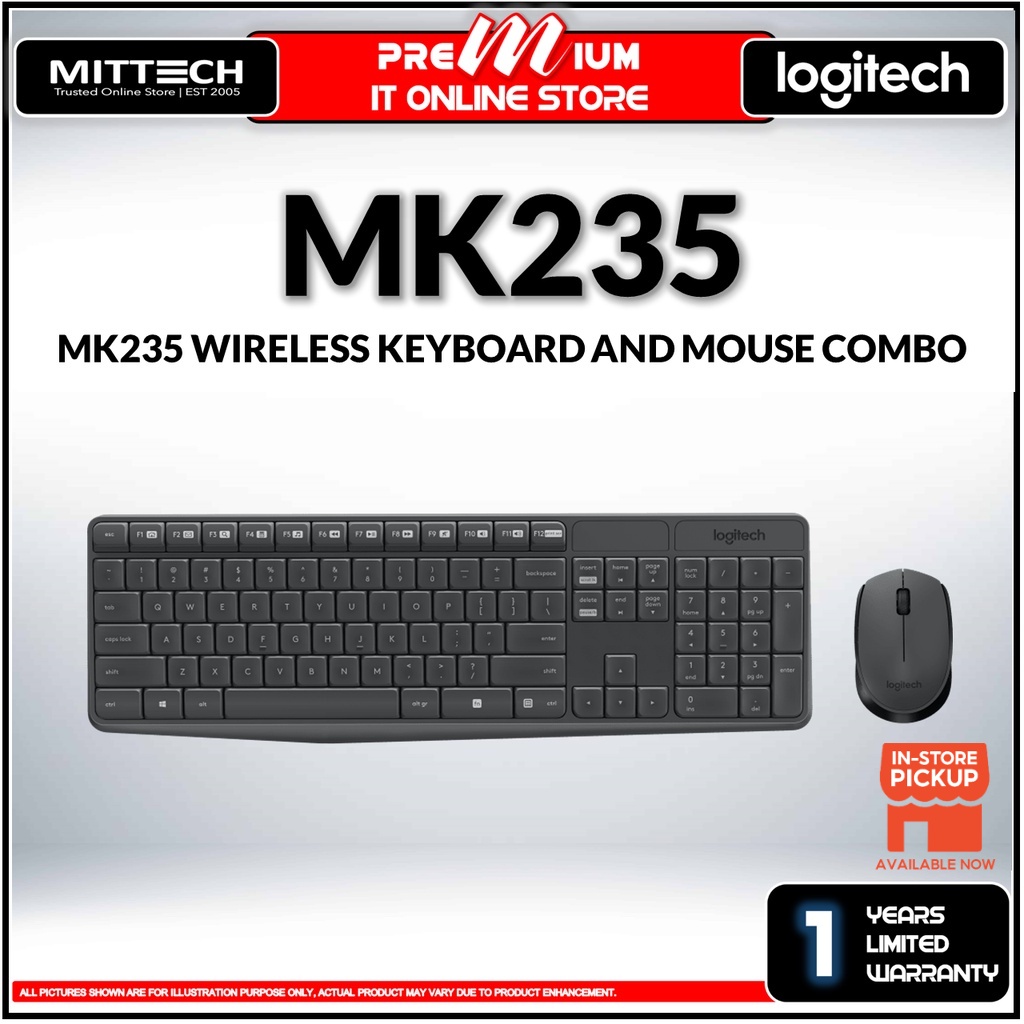 Logitech Mk235 Wireless Keyboard And Mouse Combo Full Size Durable