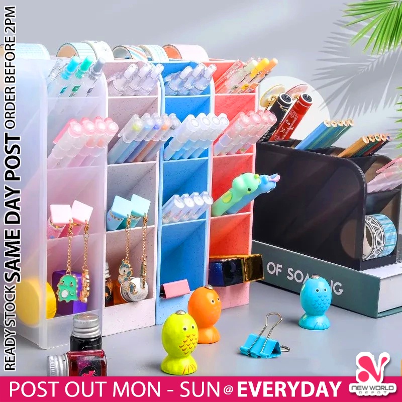 𝟮 𝗪𝗔𝗬𝗦 𝗦𝗘𝗧𝗨𝗣 》4 Grids Pen Holder Stationery Cosmetic Storage Box Office ...