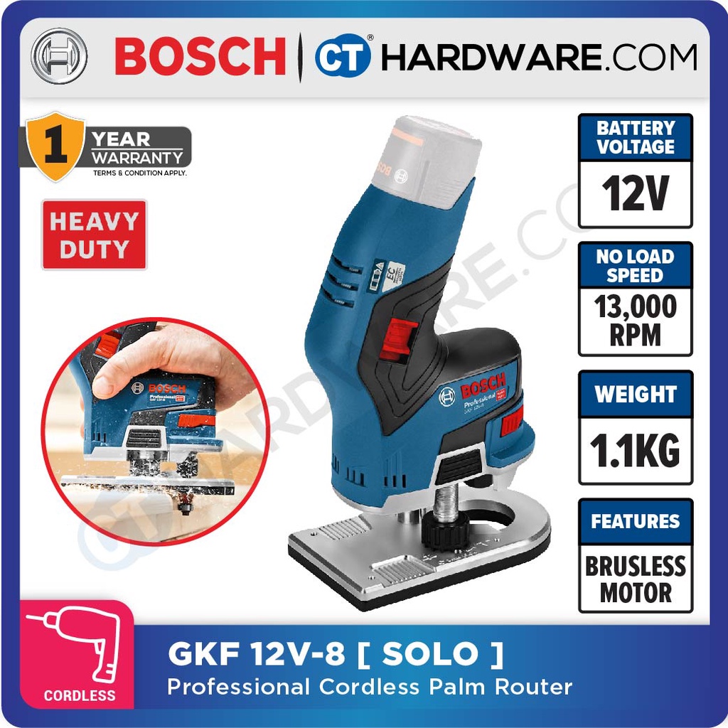BOSCH GKF 12V-8 CORDLESS PALM ROUTER 12V ( GKF12V8SOLO ) [ SOLO & COMBO ...