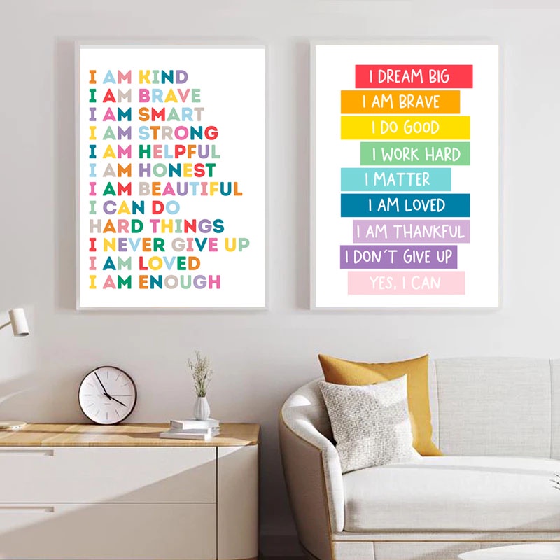 Kids Positive Affirmation Prints Mindfulness Poster Self Confidence ...