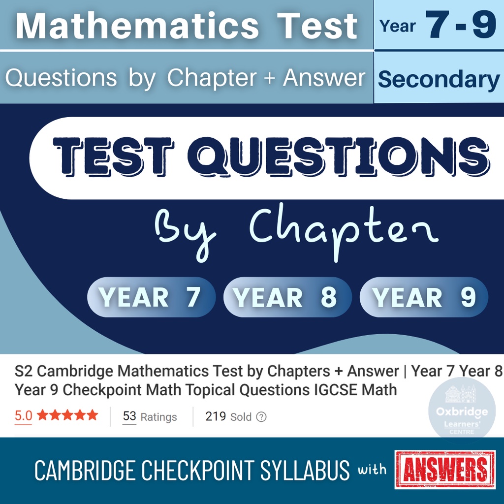 S2 Checkpoint Mathematics Test by Chapters + Answer | Year 7 Year 8 ...