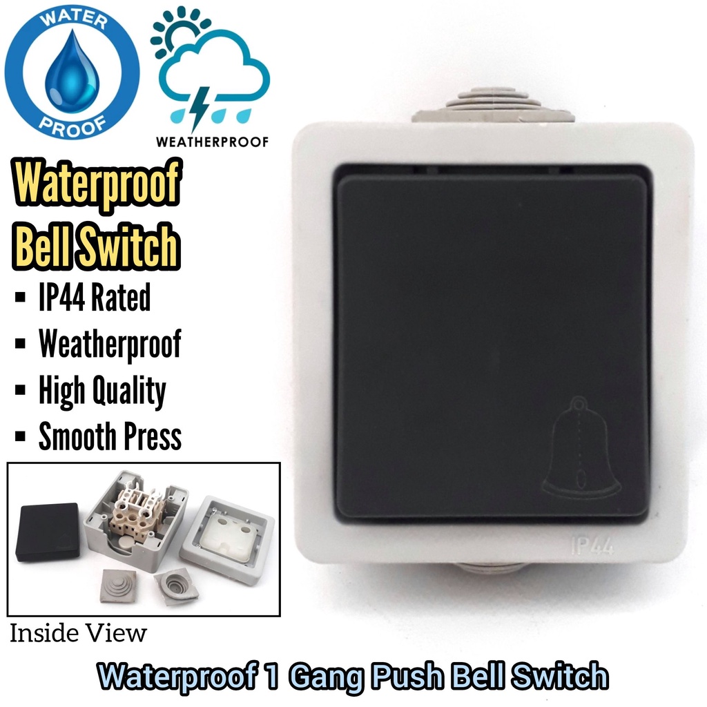 Full Rubber Sealed Weatherproof Waterproof 1 Gang Push Bell Switch For ...