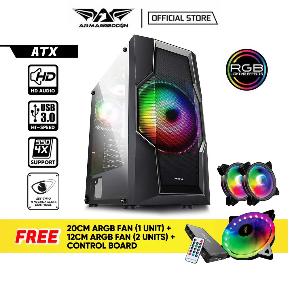 Armaggeddon AERO VII ATX Gaming PC Case with Tempered Glass Side Panel ...