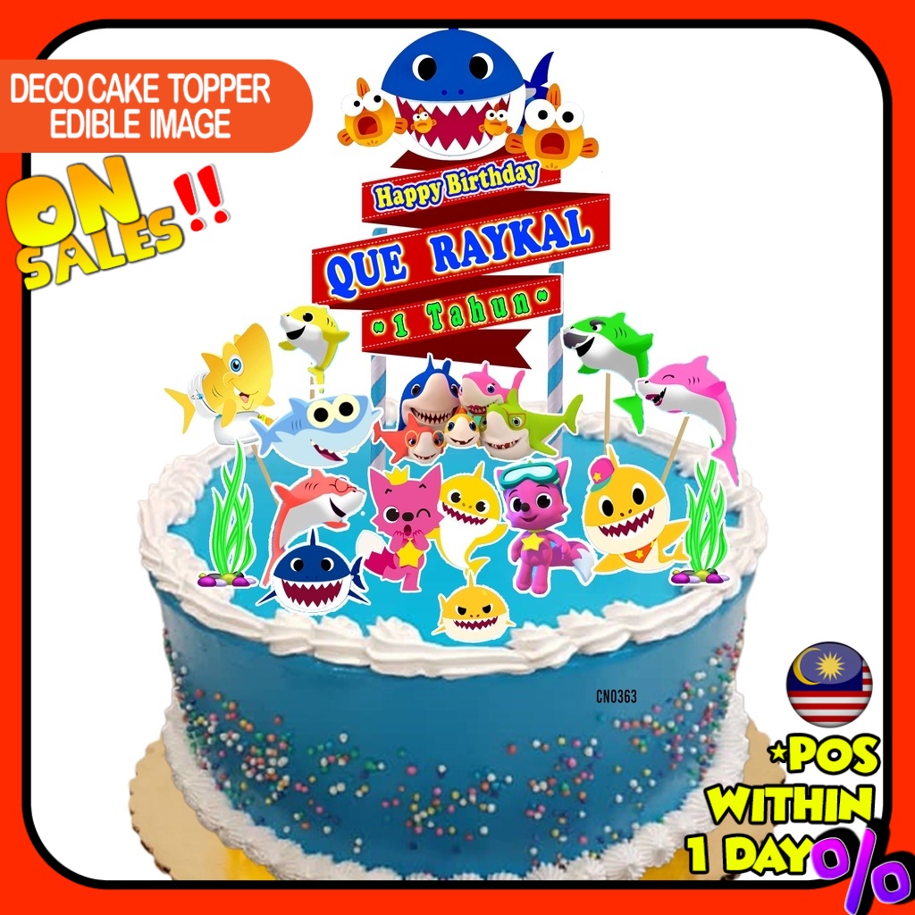 [CUSTOM NAME] Happy Birthday Cake Topper Baby Shark Decoration Set ...
