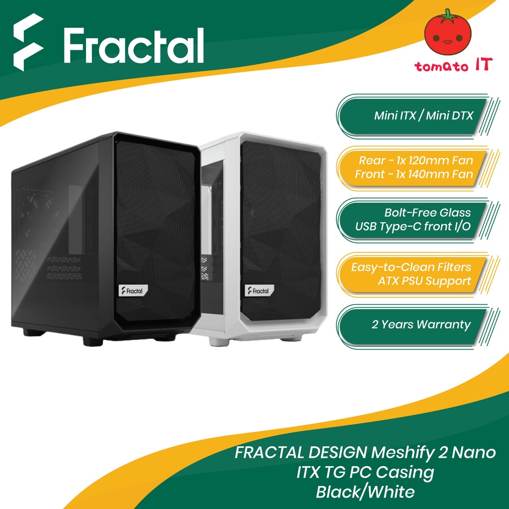 FRACTAL DESIGN Meshify 2 Nano ITX Tempered Glass PC Case - Black/White ...