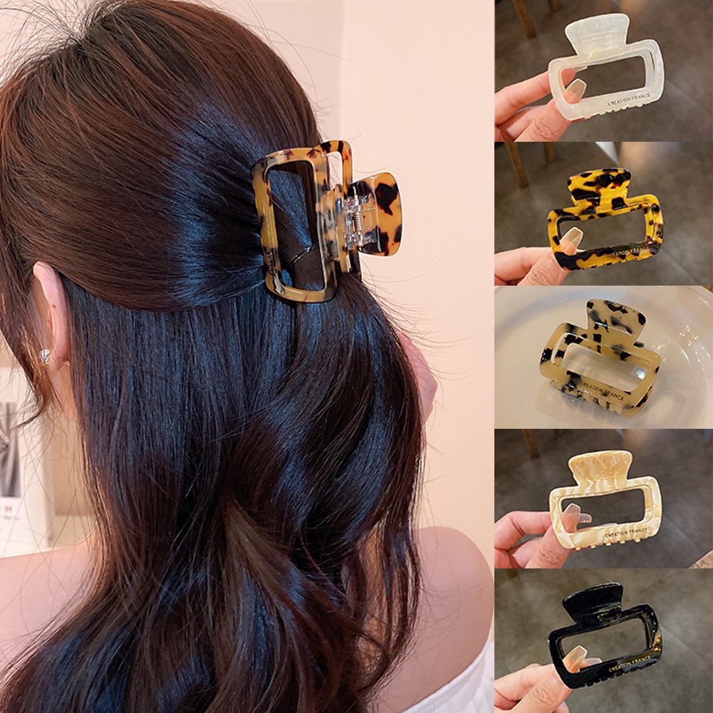 Ins Retro Hair Clip Acetate Leopard Hair Claws Shark Geometric Hairclip ...