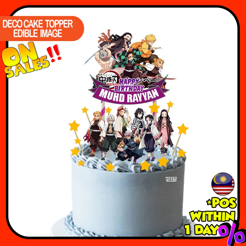 [CUSTOM NAME] Happy Birthday Cake Topper Demon Slayer Decoration Set ...
