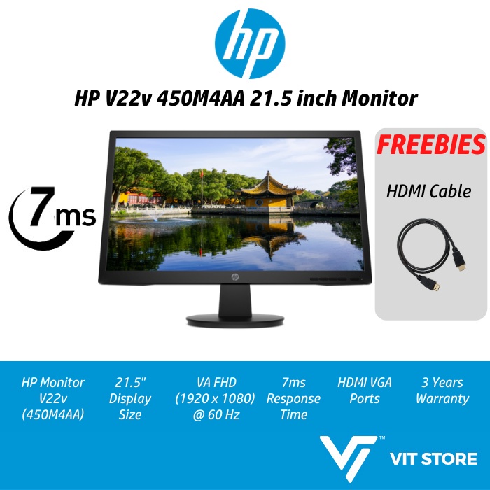 HP V22v G5 / V22v 21.5” FHD Monitor VA, 75Hz, 5ms, 1920 x 1080, HDMI ...