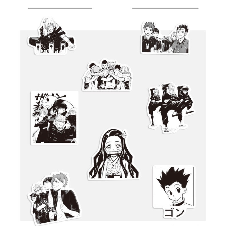 BLACK and WHITE ANIME Series 50 pcs DIY Waterproof Non Repeating ...