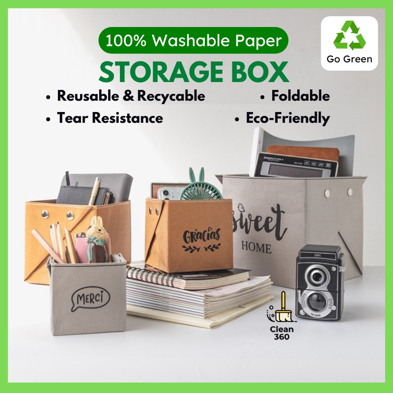 InsStyle Washable Kraft Paper Desk Organizer Box Storage box Makeup ...