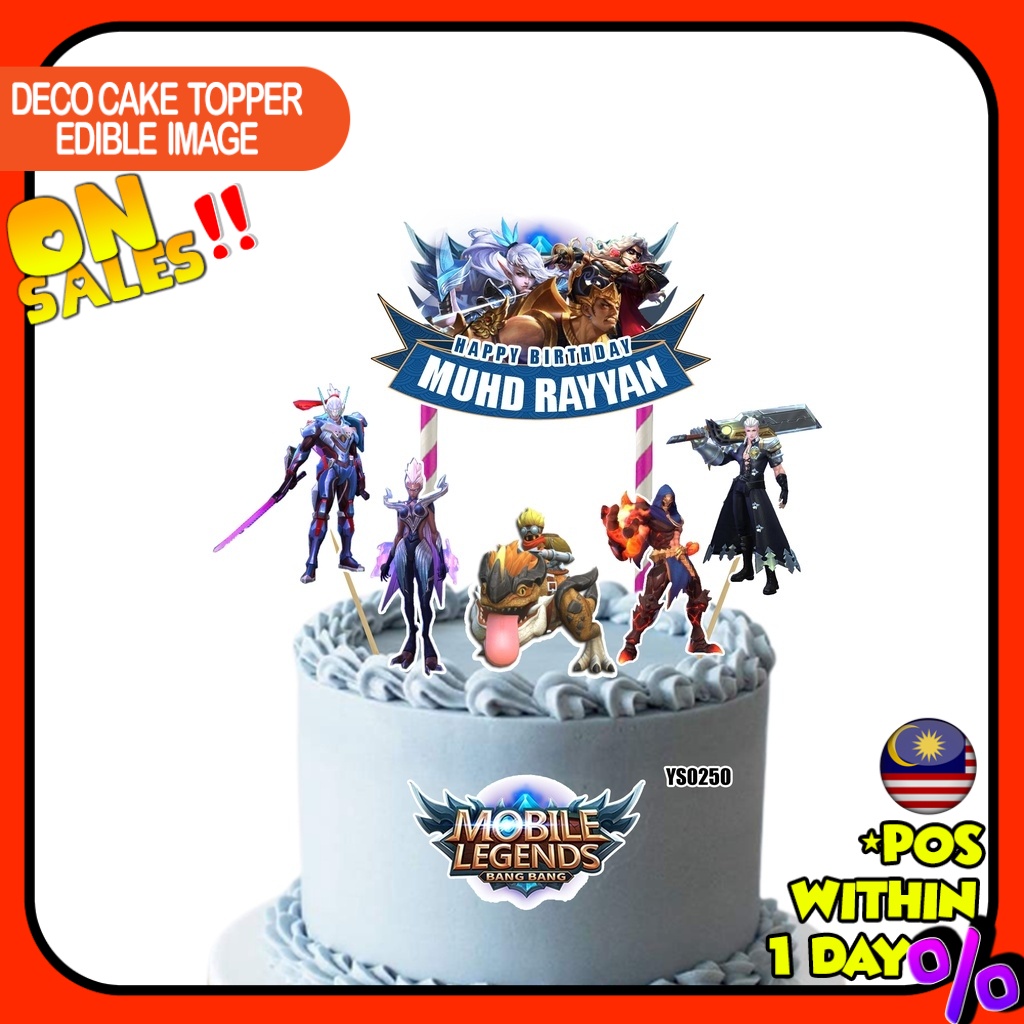 [CUSTOM NAME] Happy Birthday Cake Topper Mobile Legends 5 Decoration ...