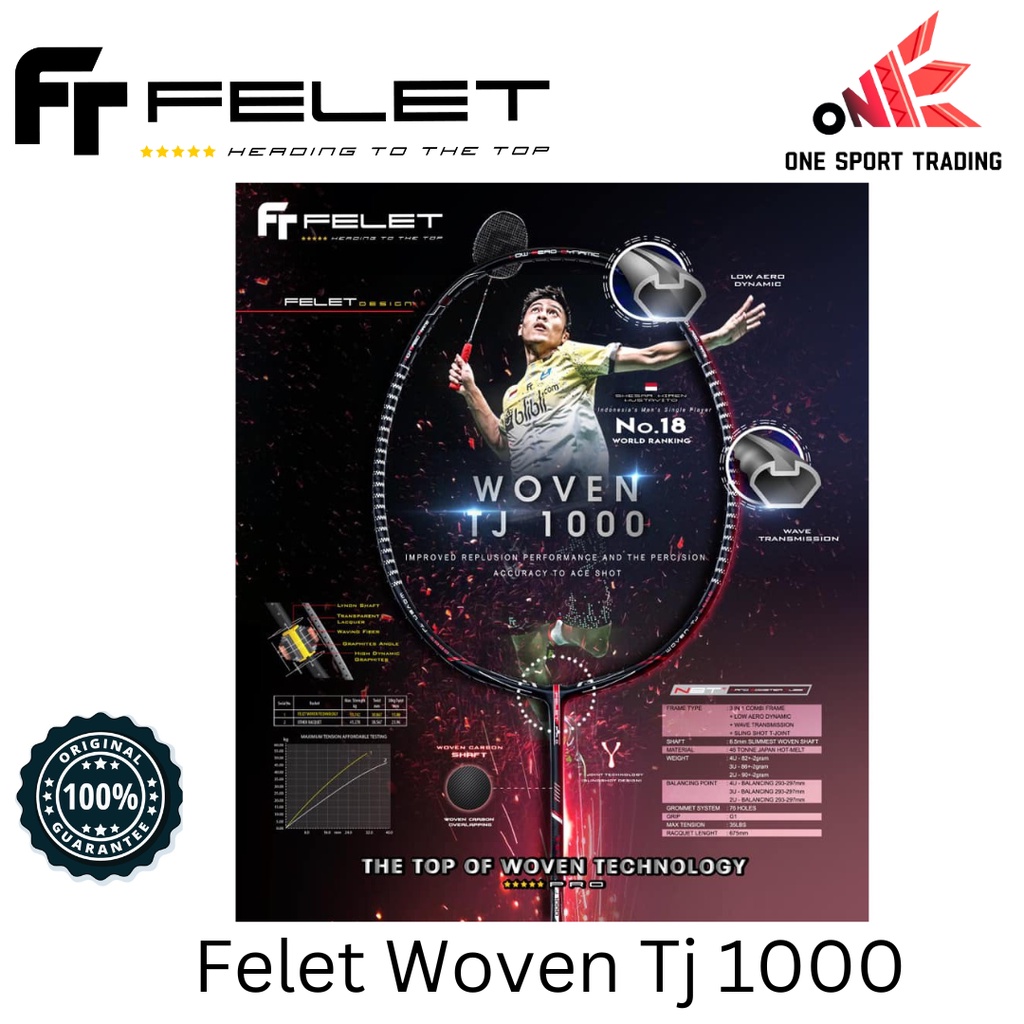 (Ready Stock) Felet Woven TJ 1000 Badminton Racket (Free String + Grip ...