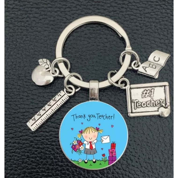 New teachers day gift keychain jewelry thank you teacher cute pattern ...