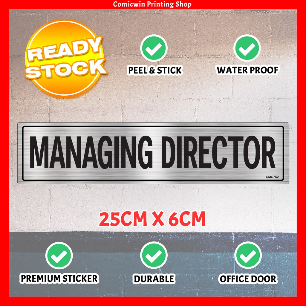 CMC752 Room Tag Special Silver Sticker (25 x 6 cm) Managing Director ...