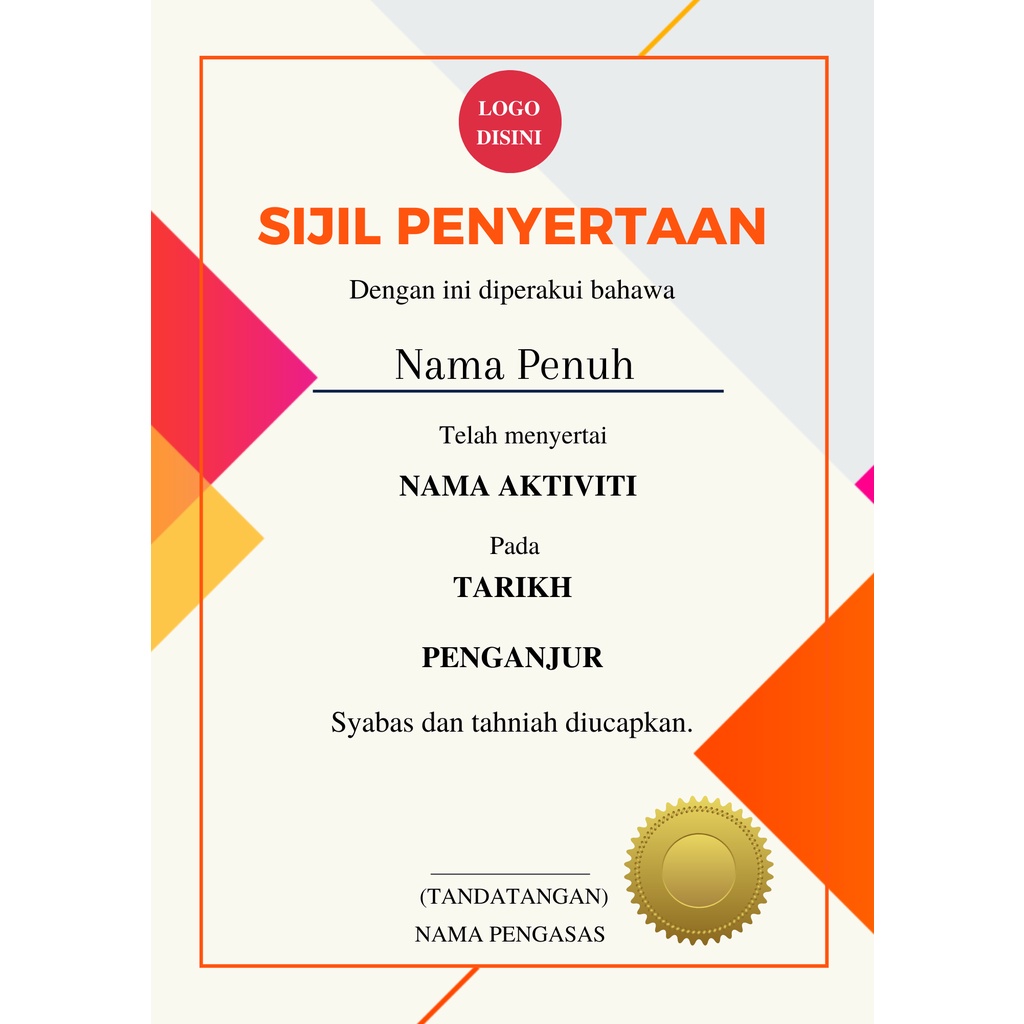 Template Sijil Template Certificate boleh edit dalam powerpoint ...