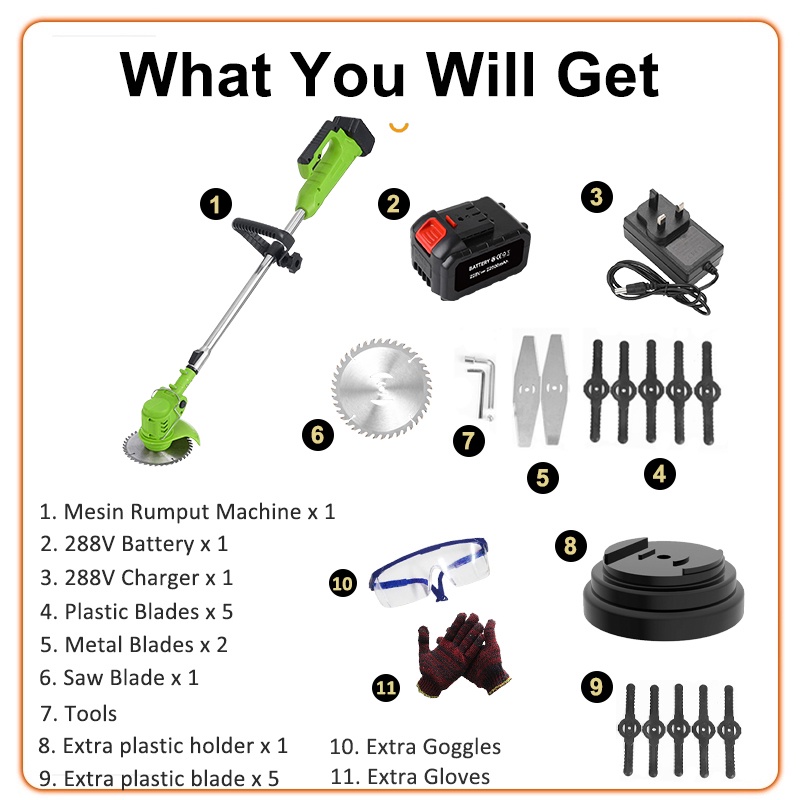 Clearance Sale 288V Mesin Rumput Bateri Grass Trimmer Battery Powered ...