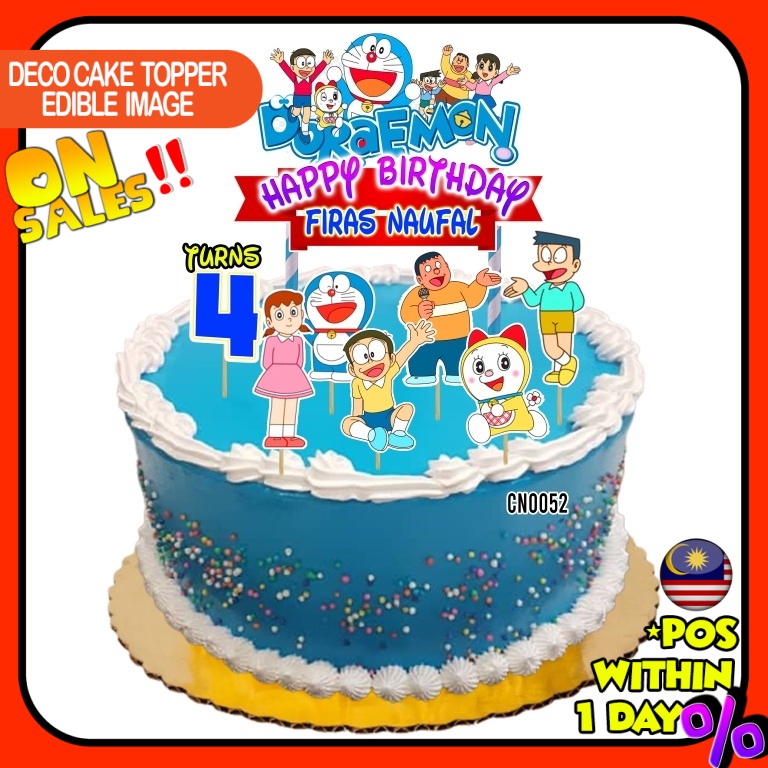 [CUSTOM NAME] Happy Birthday Cake Topper Doraemon Decoration Kek ...