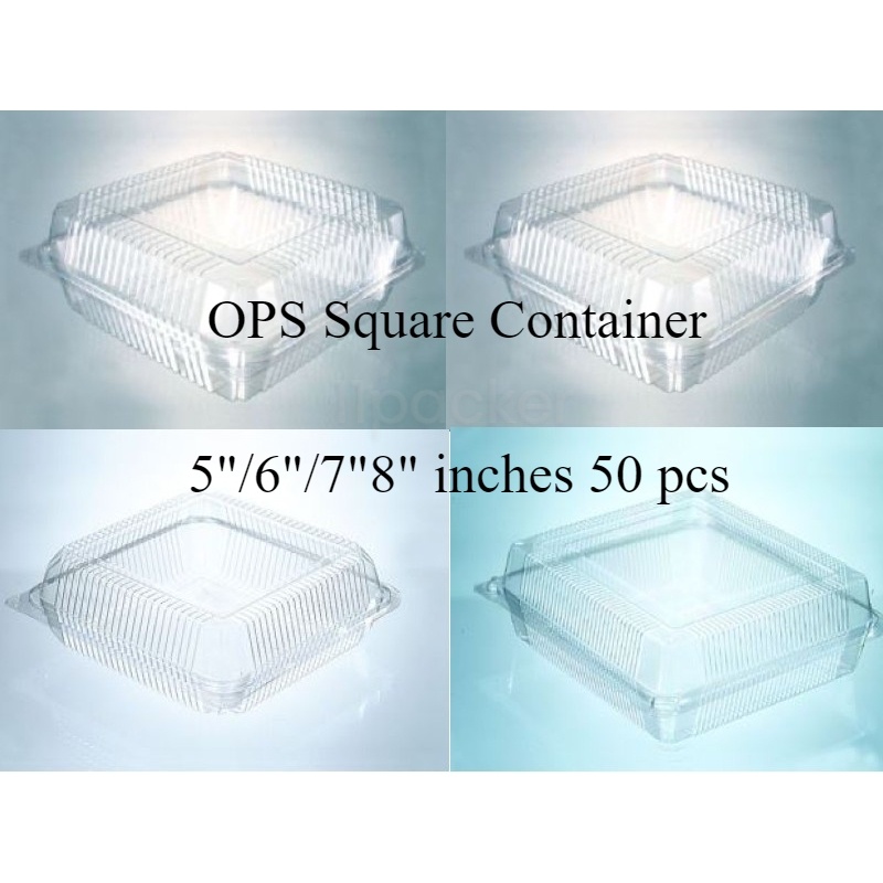 [50pcs] 5"/6"/7"/8" Cake OPS Square Plastic Container With Lock/ Bakery ...