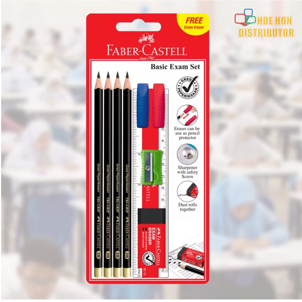 Faber-Castell Basic Exam Set 9pcs 2B Pencil Eraser Sharpener Ruler ...