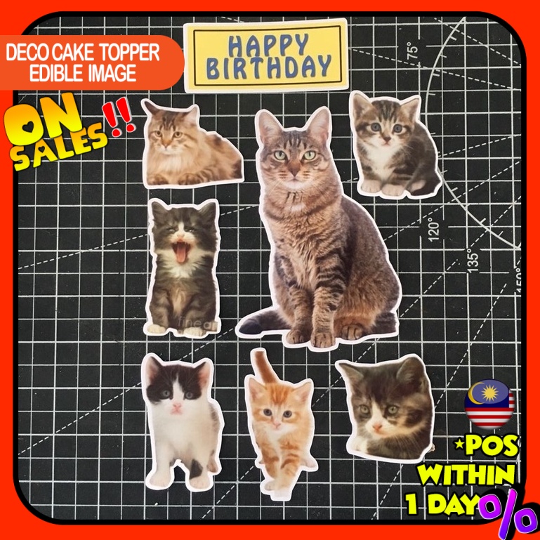 [CUSTOM NAME] Happy Birthday Cake Topper Kucing (Cat) Decoration Set ...