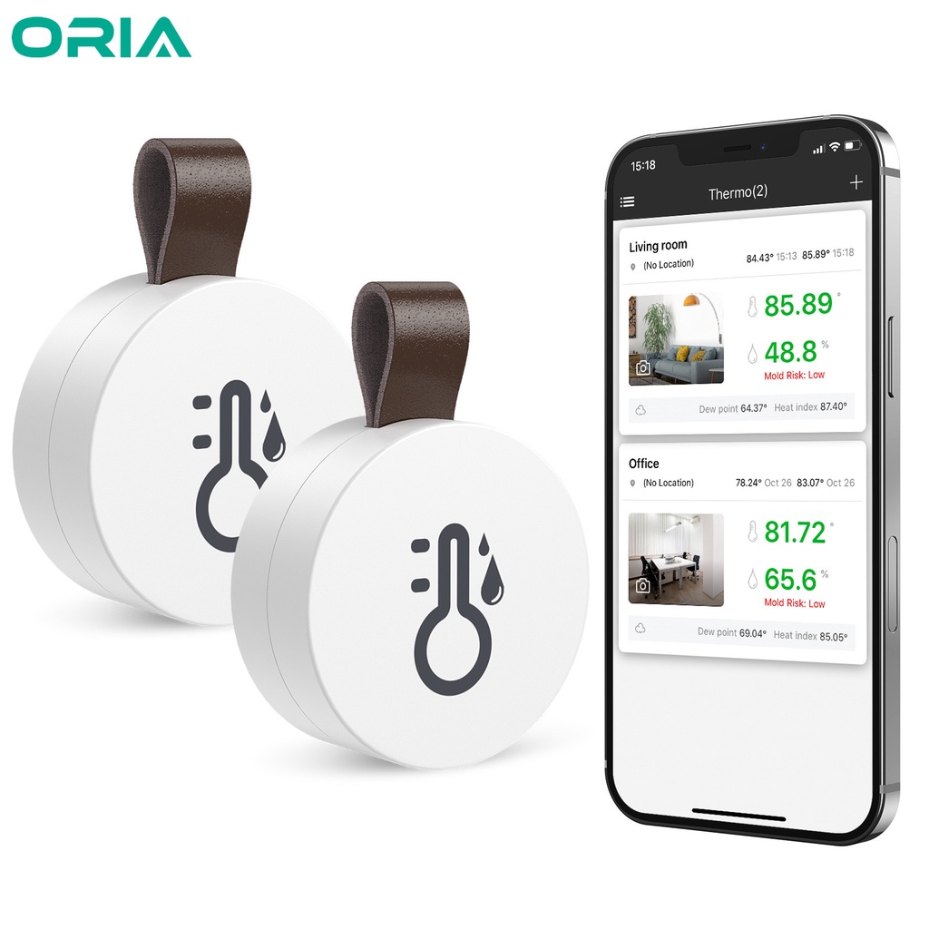 ORIA Mini Bluetooth Indoor Temperature Humidity Sensor with APP Alert ...