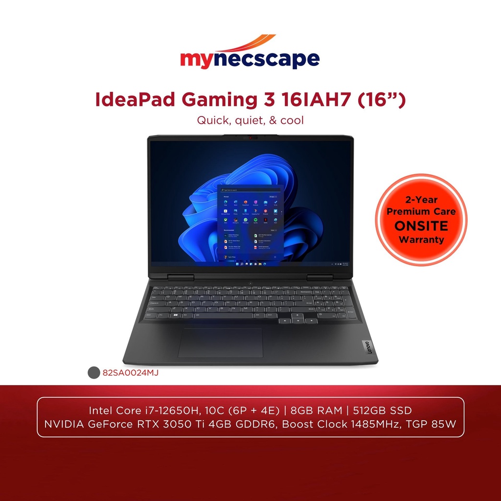 Lenovo IdeaPad Gaming 3 16IAH7 Gen 7 intel 12th Gen Core i7-12650H 8GB ...
